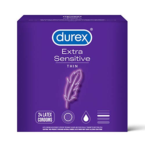 Durex Condom Extra Sensitive Natural Latex Condoms, 24 Count - Ultra Fine & Extra Lubricated, Regular Fit, FSA HSA Eligible