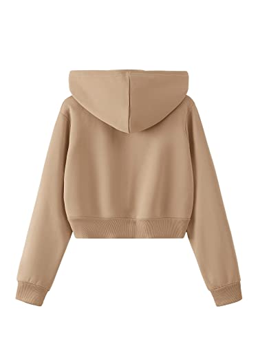SweatyRocks Women's Long Sleeve Drawstring Full Zip Hooded Jacket Crop Sweatshirt Khaki L