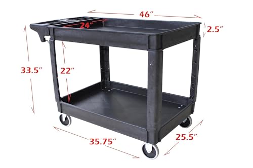 MaxWorks 80858 500-lb Utility Service PP Cart with Two Trays and Wheels 46 inch x 25.5 inch x 33.5 inch Overall Dimensions
