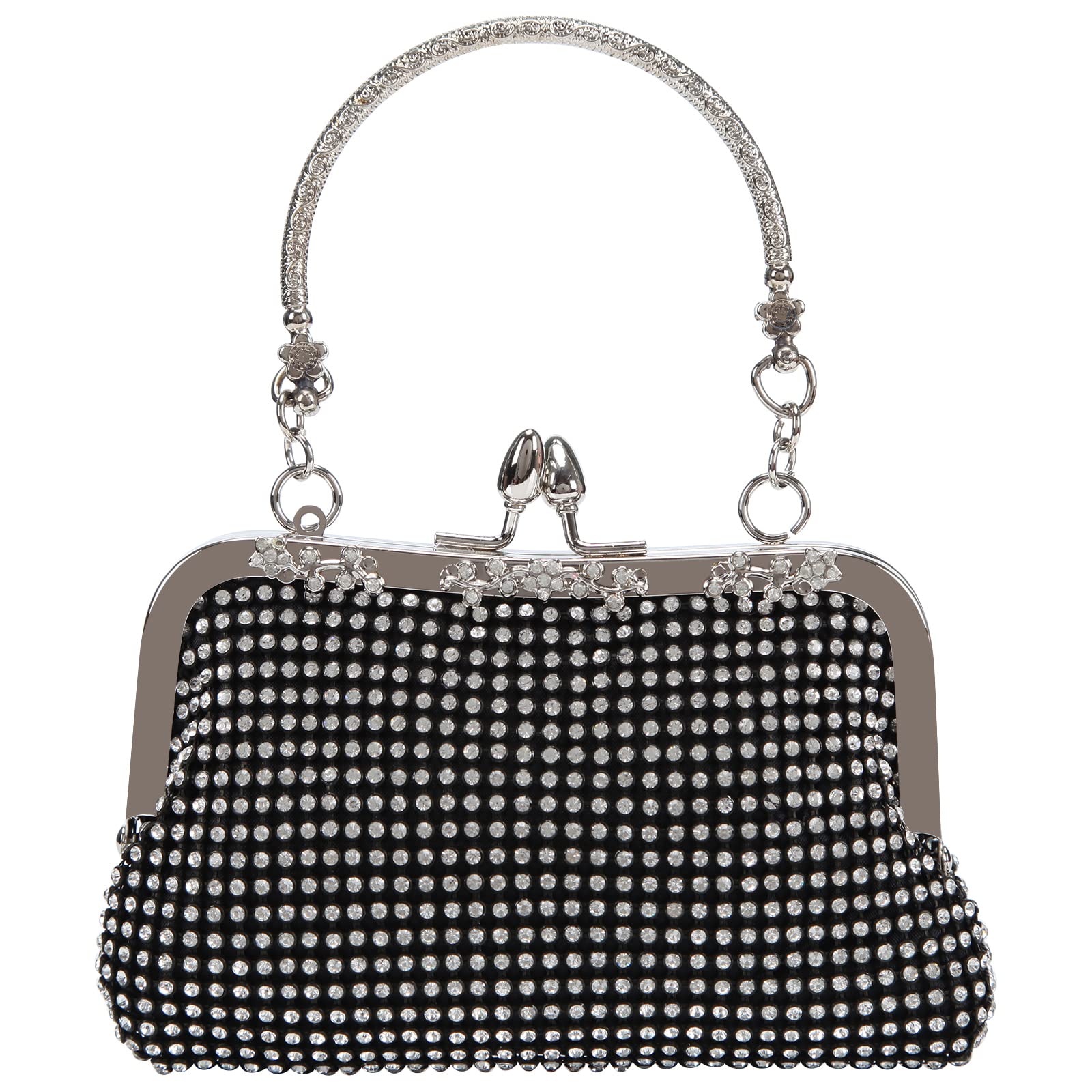 Fawziya Evening Clutch Bling Rhinestone Cute Kiss Lock Handle Soft Novelty Small Purses For Women Formal-Black