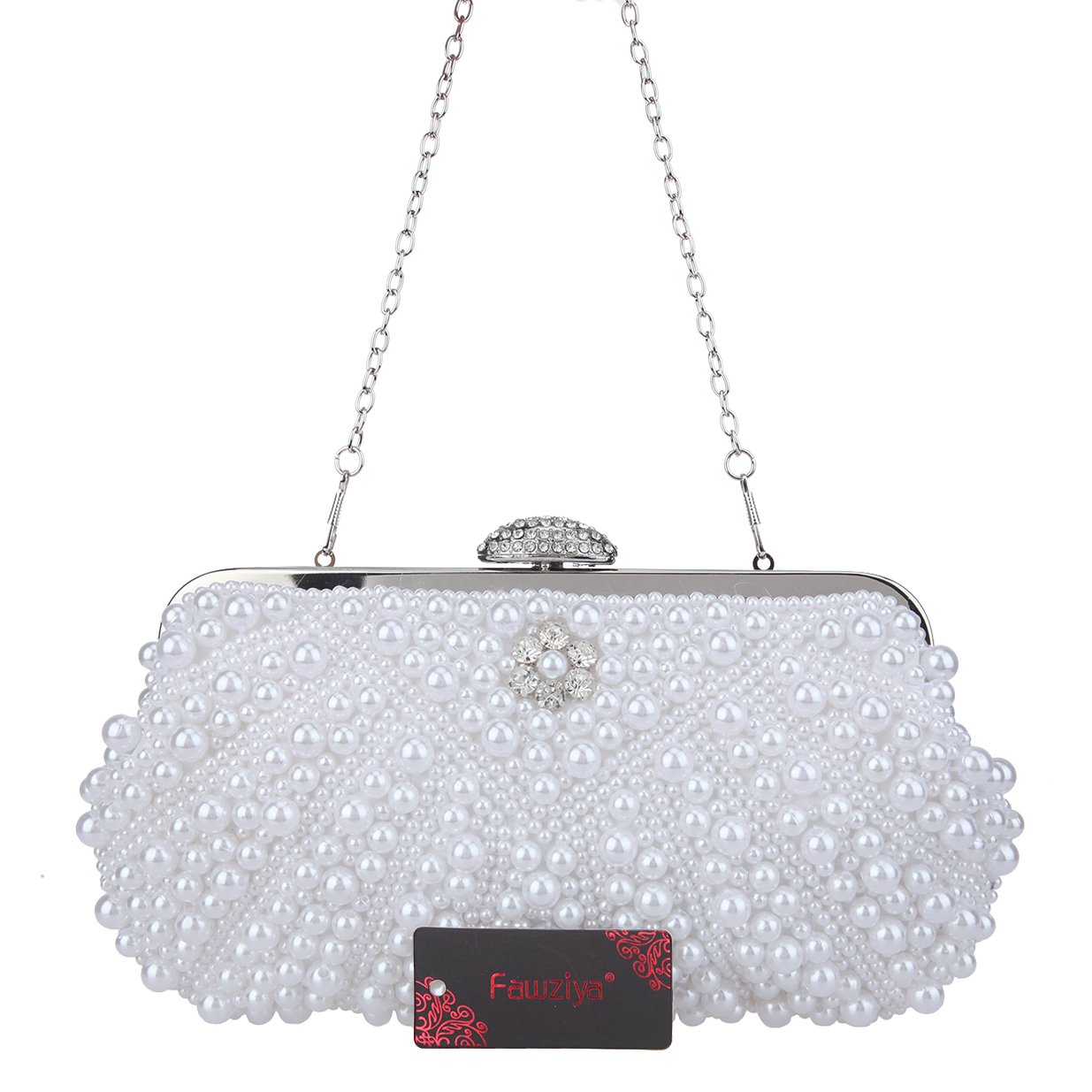 Fawziya Evening Clutch Rhinestone Faux Pearl Soft Novelty Purses For Women Formal-White