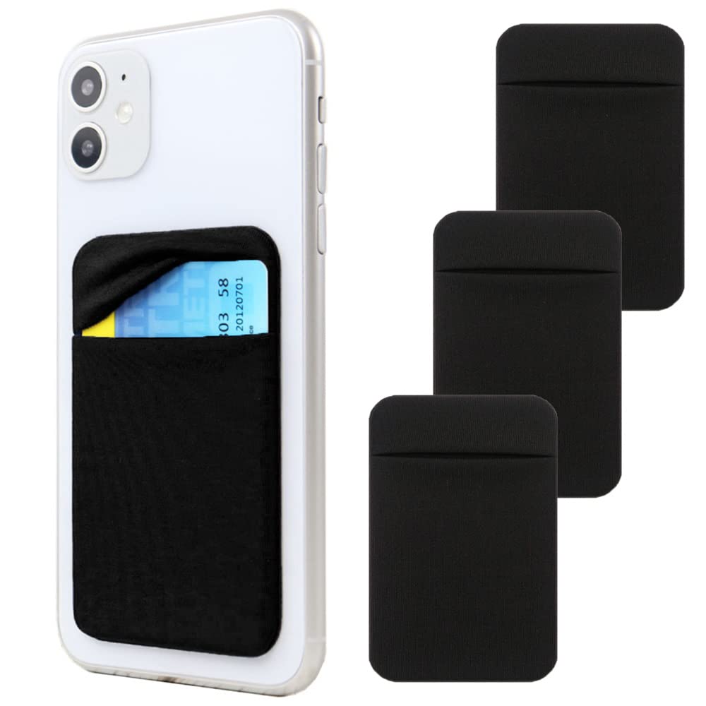 Fulgamo 3Pack Adhesive Phone Pocket,Cell Phone Stick On Card Wallet,Credit Cards/ID Card Holder(Double Secure) with Self Sticker for Back of iPhone,Android and All Smartphones (2 Black& 1 Grey)