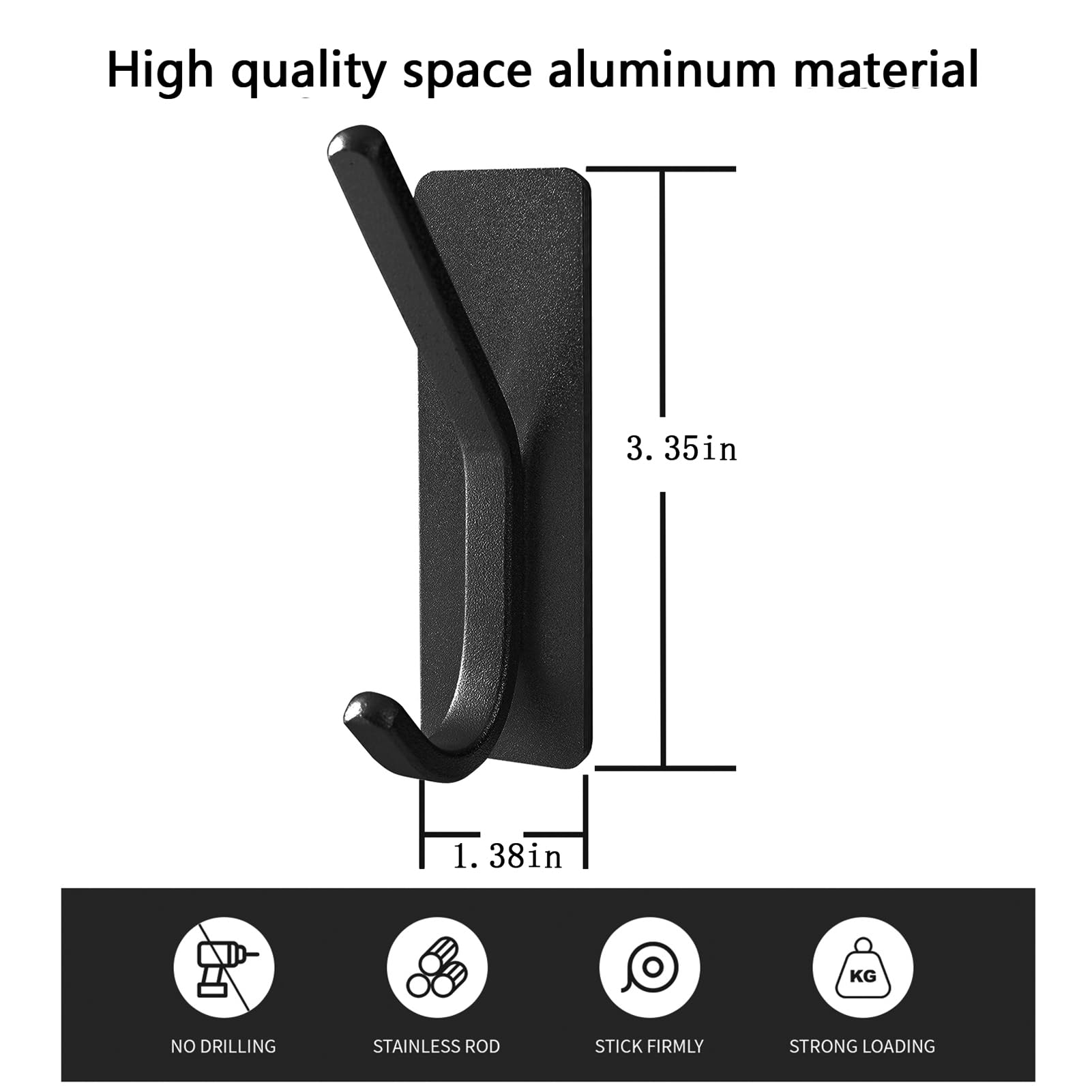 Paoli Heavy Duty Self Adhesive Hooks - Sturdy self Adhesive Hooks for Home, School and Office Easy to fit and Remove ( Black ,Set of 4)