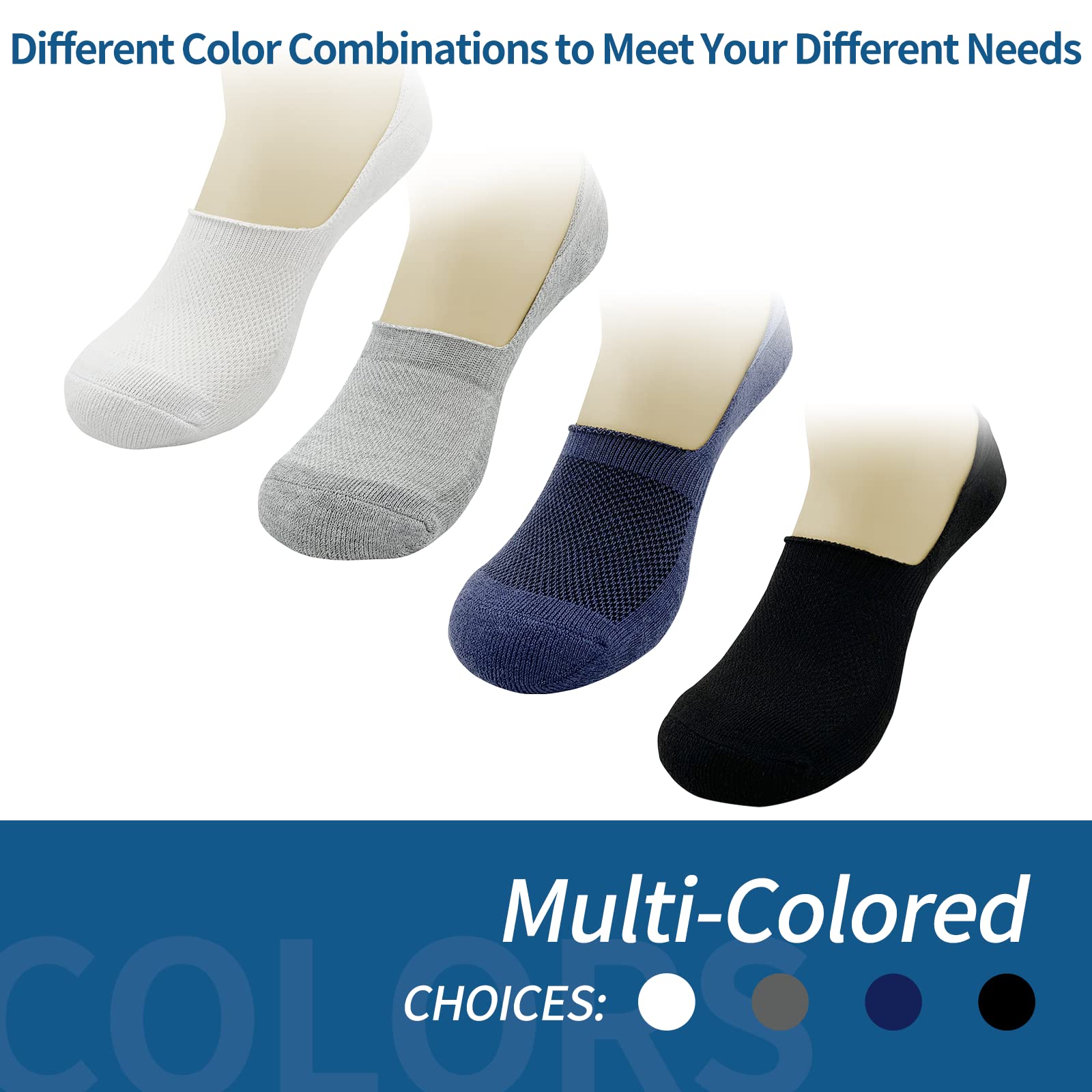 HERAN No Show Socks Men Size 6-12, 8-Pairs Low Cut Socks Men Ankle Athletic Socks, Mesh with Towel Bottom