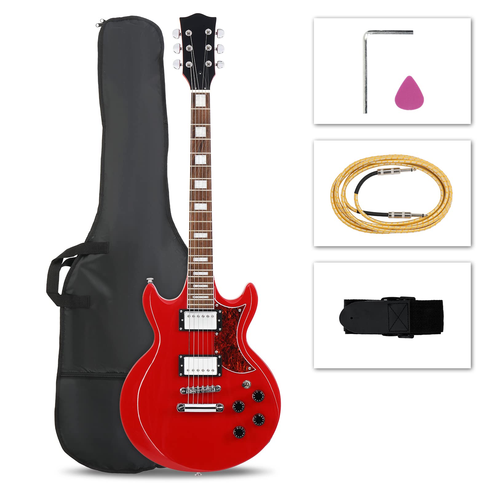Ktaxon 39" Solid-Body Electric Guitar, 6 String Full Size GIZ102 H-H Pickups Jazz Electric Guitars Kit for Beginner Starter with Gig Bag, Cable, Shoulder Strap, Plectrum (Red)