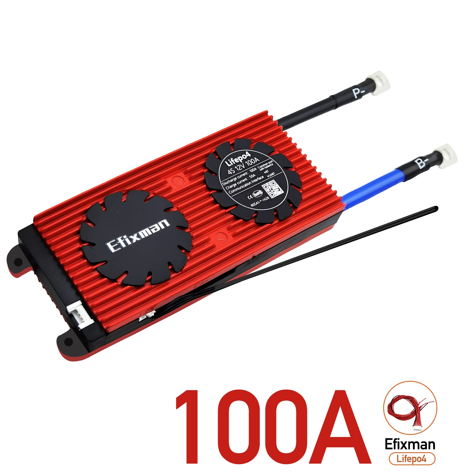LiFePO4 4S 12V 100Ah BMS 3.2V Battery Protection Module PCB Protection Board with Balance Leads Wires BMS for Lithium Battery Pack 12V in Home Energy Storage Inverter