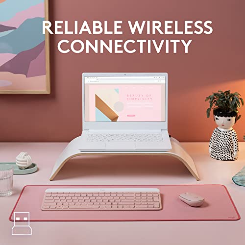 Logitech MK470 Slim Wireless Keyboard and Mouse Combo - Modern Compact Layout, Ultra Quiet, 2.4 GHz USB Receiver, Plug n' Play Connectivity, Compatible with Windows - Rose