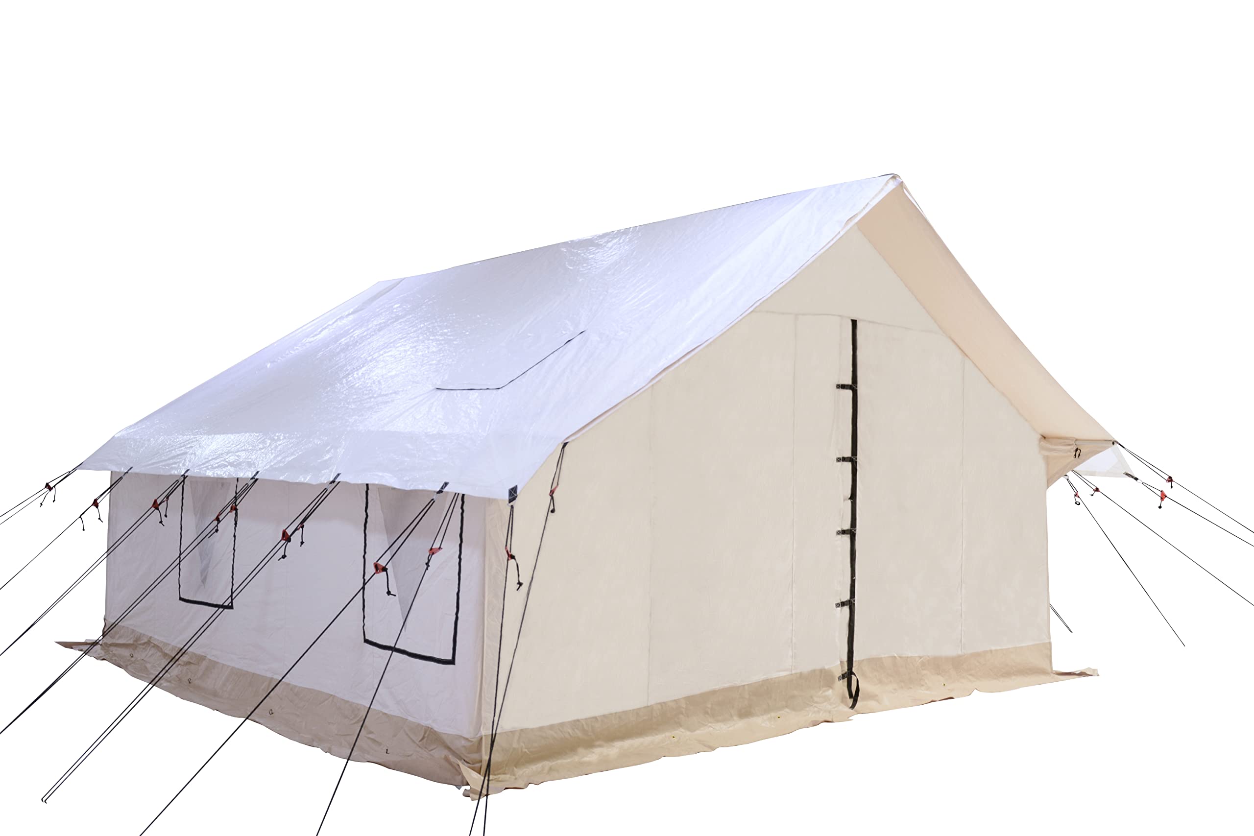 Flysheet for Alpha Wall Tent, Guy Ropes, D-Ring, Metal Runner & Stakes Included for Hunting, Family Camping & Outdoor Activities (12'x14', PE)
