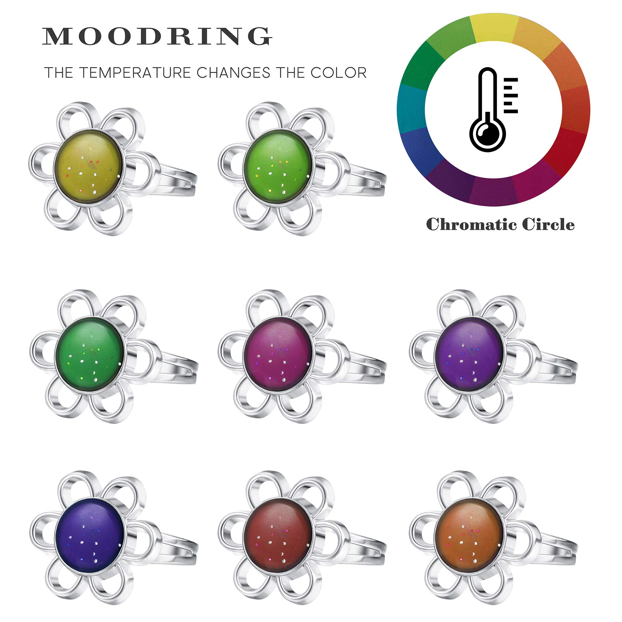FIBO STEEL 16 Pcs Mood Ring Color Change Rings Emotional Feeling Adjustable Ring With Cute Animals