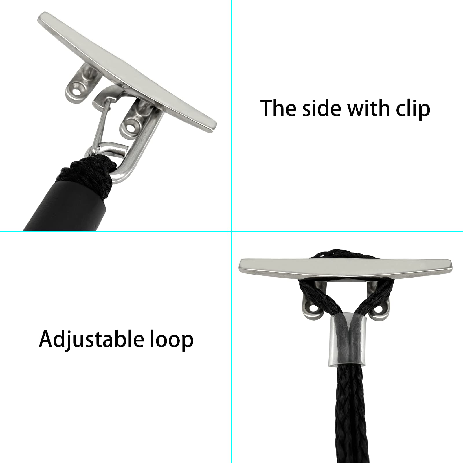 ISURE MARINE Bungee Dock Lines with Stainless Steel Hook 4 Feet Bungee Docking Rope Mooring Rope (2pcs)