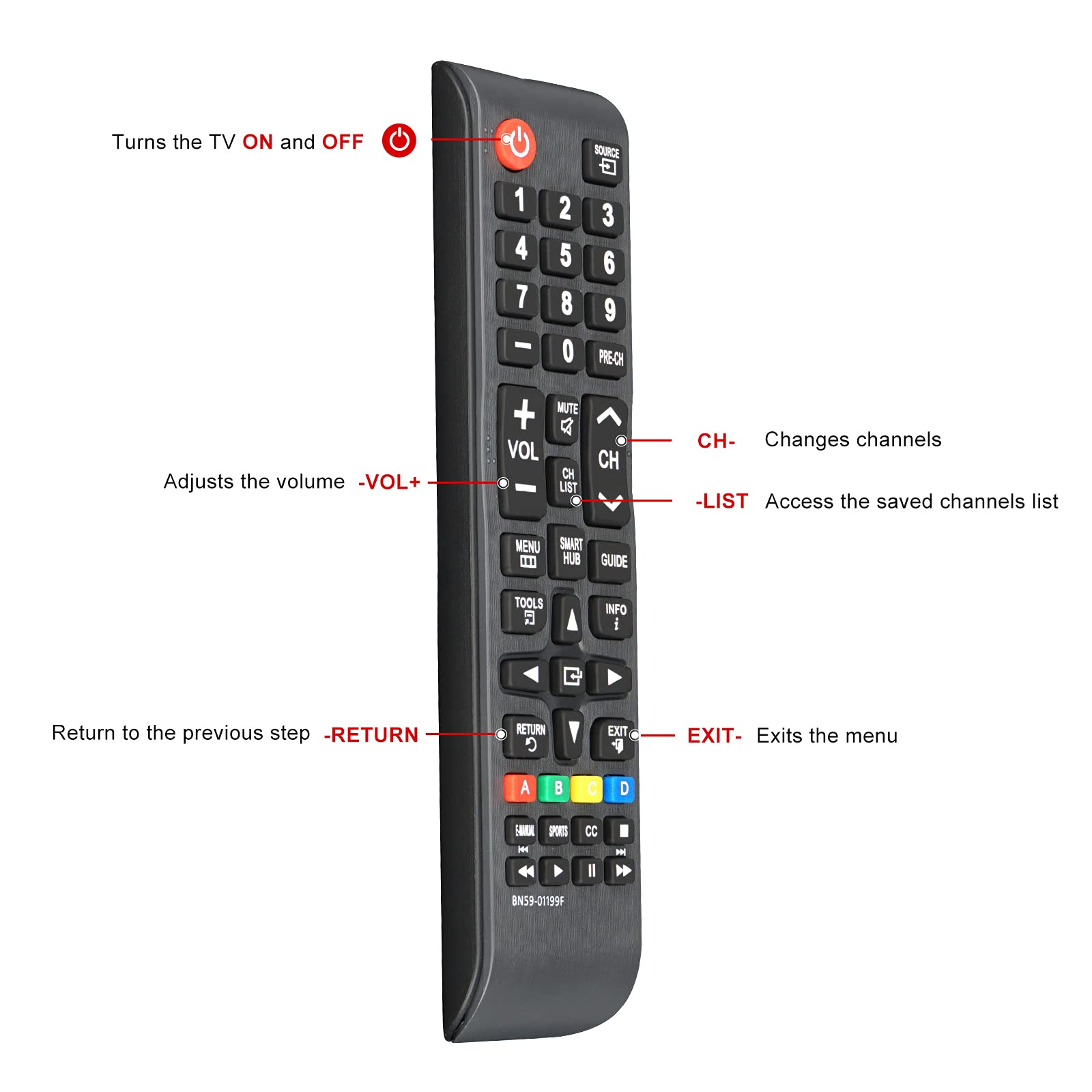 for Samsung Smart TV Remote Control fit All Samsung Models LCD LED 3D HDTV Smart TVs.(Without Battery)