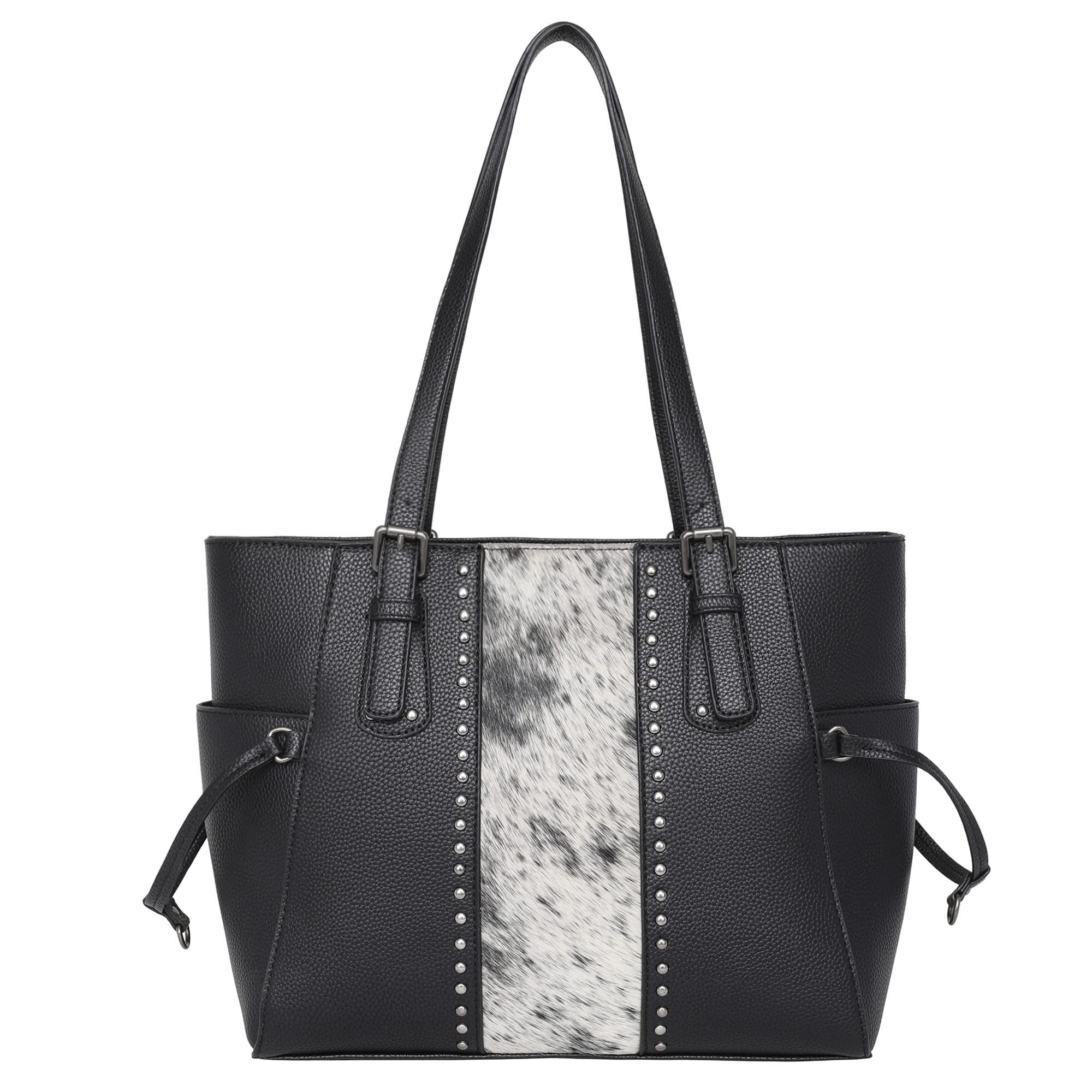 Hair on Hide Leather Large Totes Women's Purses and Handbags Concealed Carry Shoulder Purse with Studs Black Handbag TR132G-8317BK