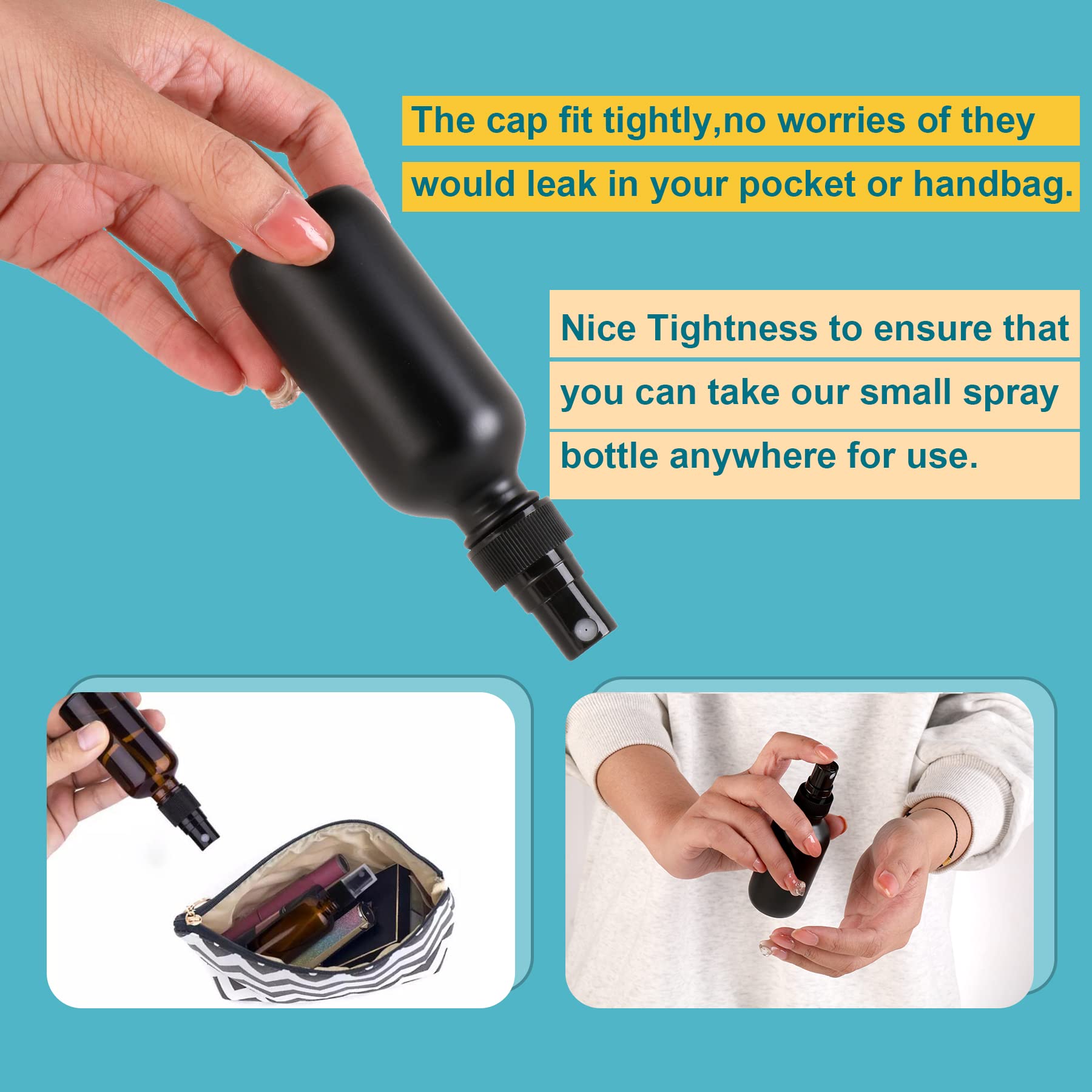 NOOEEISS Frosted Black Glass Small Spray Bottle 2 oz 48Packs,Fine Mist Sprayer Small Clear Bottles,Refillable Containers mini spray bottles for Cleaning Solutions and Skin Care (Frosted Black 48pcs)