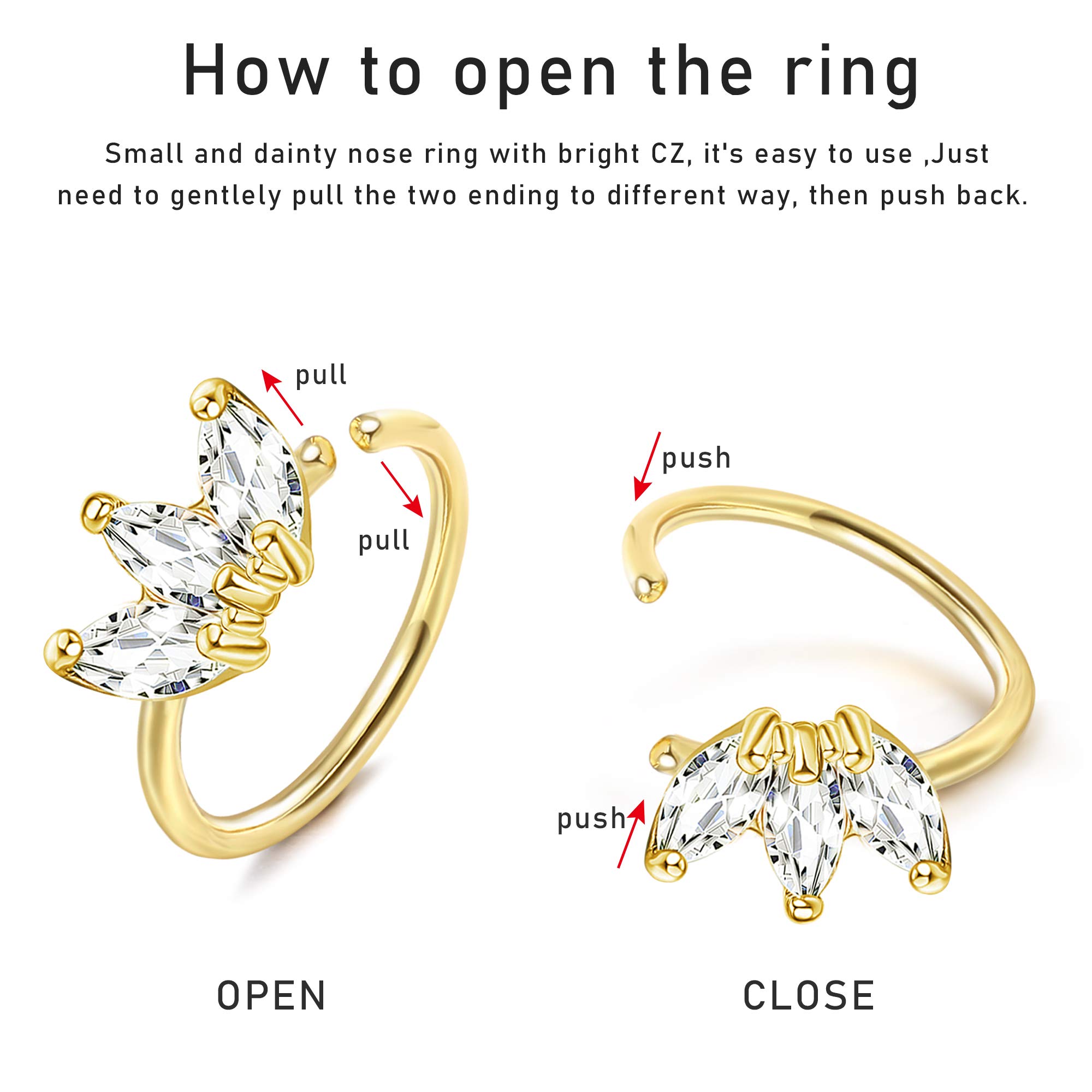 FIBO STEEL 20G Nose Ring Hoop for Women Men Paved CZ Cartilage Earring Bendable Body Ear Piercing Hoop Ring 9Pcs Gold