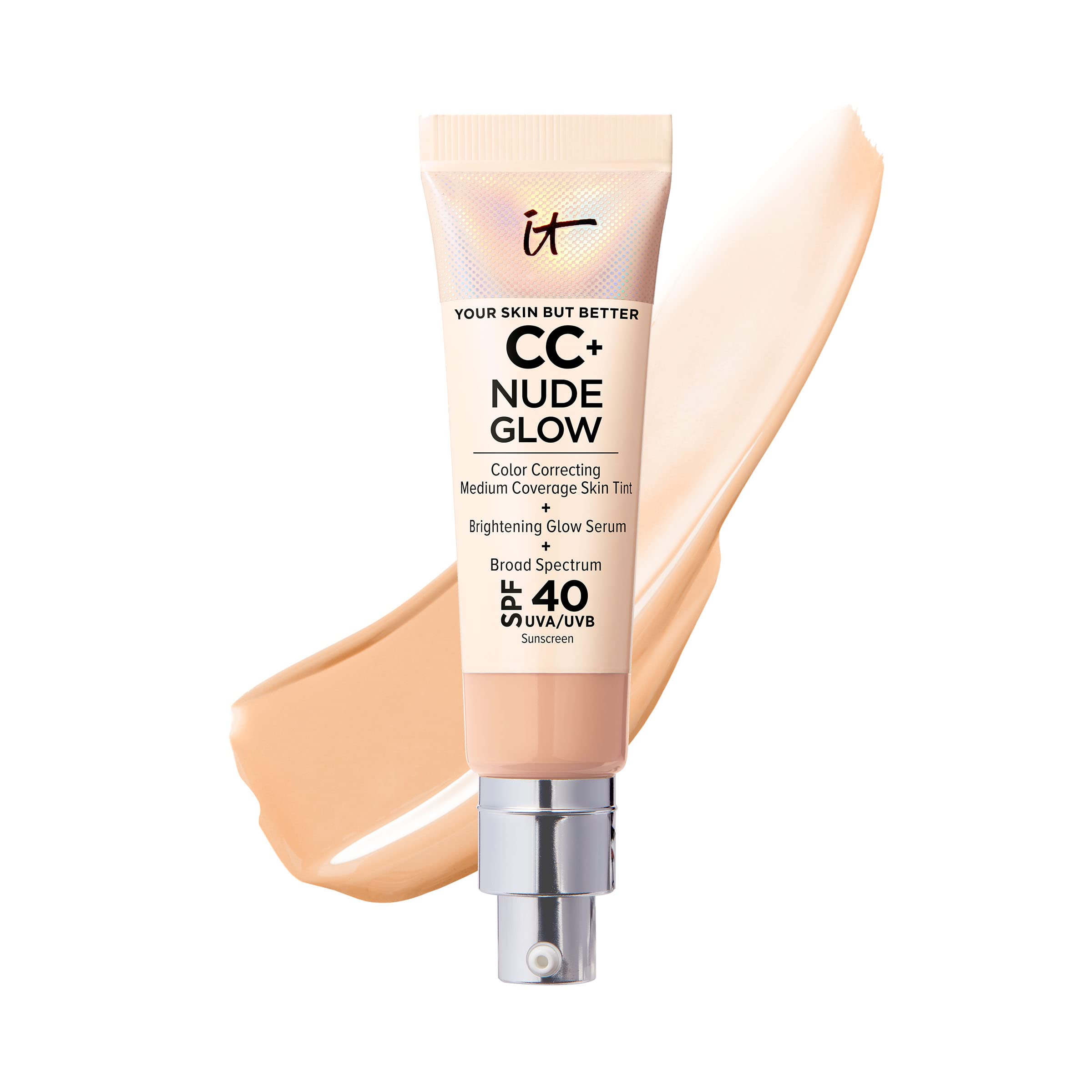 IT Cosmetics CC+ Nude Glow Lightweight Foundation + Glow Serum with SPF 40 - With Niacinamide, Hyaluronic Acid & Green Tea Extract - Neutral Medium - 1.08 fl oz