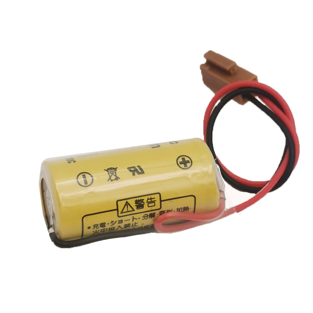 NOOKK 2PCS BR-2/3A 3V BR17335 PLC Lithium Battery for Fanuc A98L-0031-0006 System Battery,Industrial Backup Replacement Lithium Battery with Plug