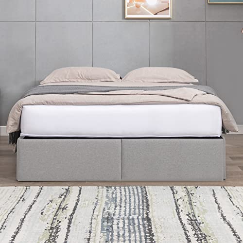 Mixoy Platform Bed Frame with 4 Large Storage Drawers, Metal Slats Support, No Box Spring Needed, Easy Assembly (Cal King, Light Grey)