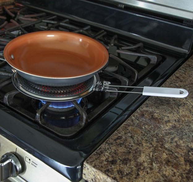 Home-X Stainless Steel Heat Diffuser for Gas and Electric Stove, Induction Cooktop Compatibility, Simmer Plate, Even Heat Distribution, Food Warmer, Flame Guard for Gas Top Cooking, Cool-Touch Handle