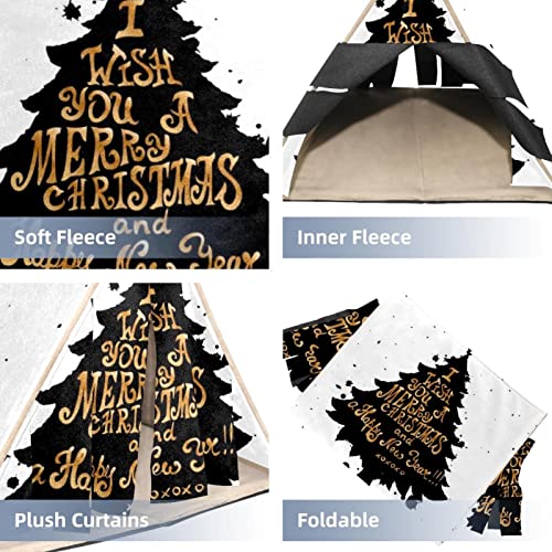 Y-DSIWX Guinea Pig Hideout Cozy Hamster House Cave for Bunny Chinchilla Hedgehog Small Animal Aesthetic Black Merry Chrismas Tree