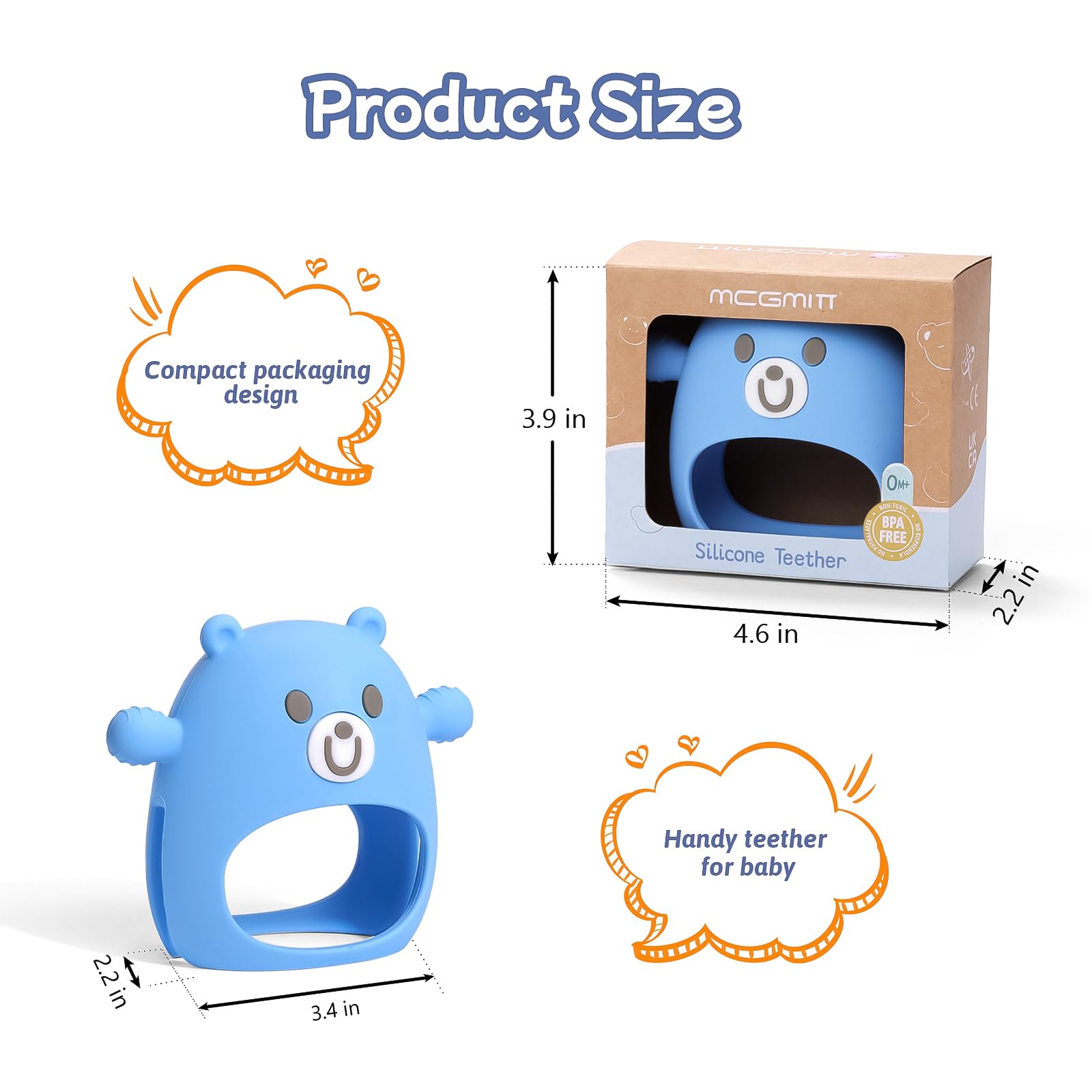 MCGMITT Teething Toys for Babies 0-6 Months, BPA-Free Baby Teething Toys, Wrist Handy Baby Teether for Soothing Teething Pain Relief, Silicone Teether Sucking Needs, Blue