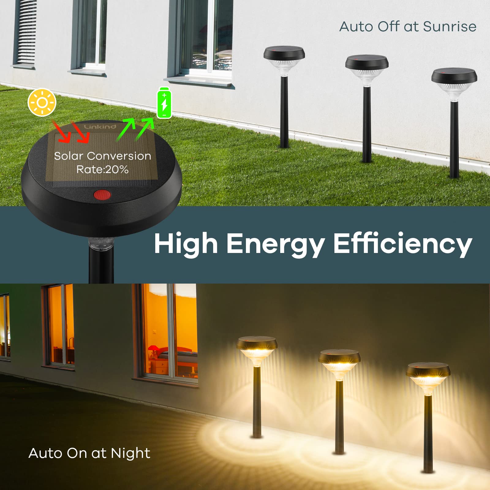 Linkind Solar Pathway Lights 8 Pack, Solar Lights Outdoor, Warm White Solar Path Lights Waterproof, Solar Lights for Walkway Yard Driveway Backyard