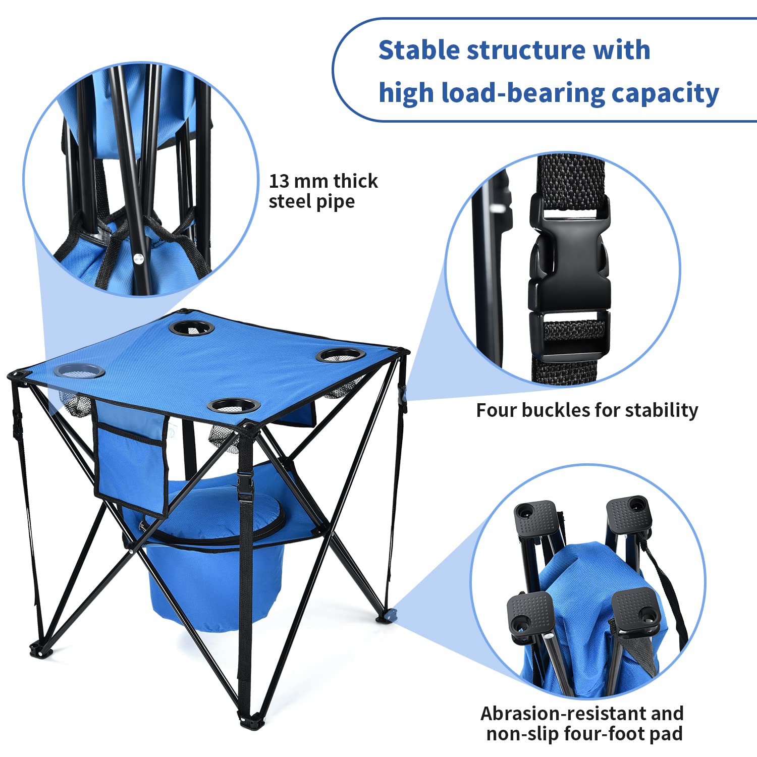 ELUTENG Folding Camping Table with Cooler Portable Camping Table with 4 Cup Holder Lightweight Compact Folding Picnic Table with Storage Bag for Picnic, Fishing, Hiking, Barbecue