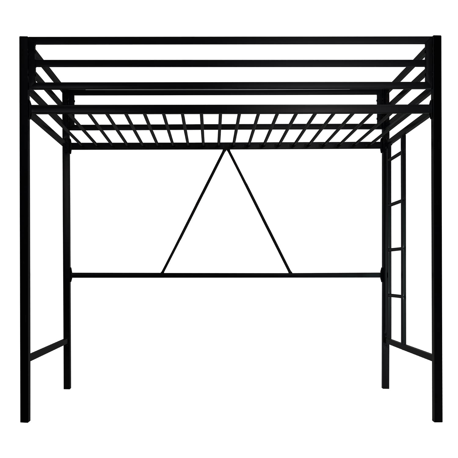 MUTICOR Loft Bed Frame for Juniors&Adults, Metal Loft Bed Twin Size with Safety Guardrail&Removable Ladder, Space-Saving, Noise Free, Matte Black