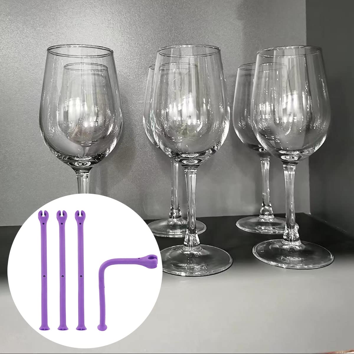 ITROLLE 4PCS Flexible Tether Goblet Holder Silicone Stemware Saver Dishwasher Safer Wine Glass Protector Wine Glass Fixed Bracket Adjusted Goblet Holder for Home Bar Use