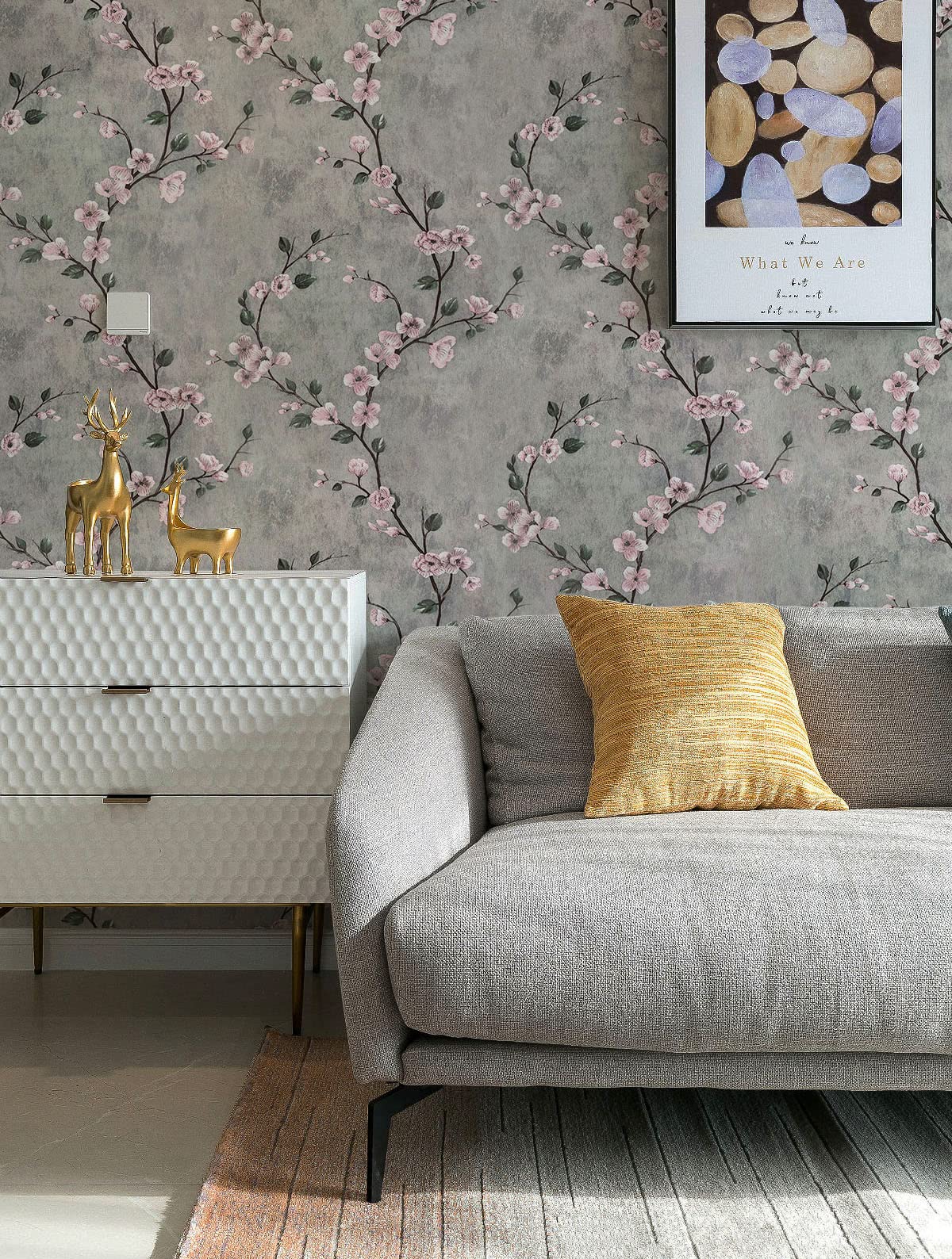 Dviolet Floral Peel and Stick Wallpaper Grey Floral Contact Paper Removable Wallpaper Decorative Self Adhesive Wallpaper Wall Paper 17.7" x 118.1"