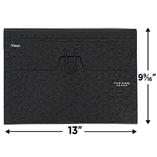 Five Star 6 Pocket Expanding File Organizer, Plastic Expandable File Folders with Pockets and Tab Inserts, Holds 11" x 8-1/2", Bungee Closure, Black (72391)