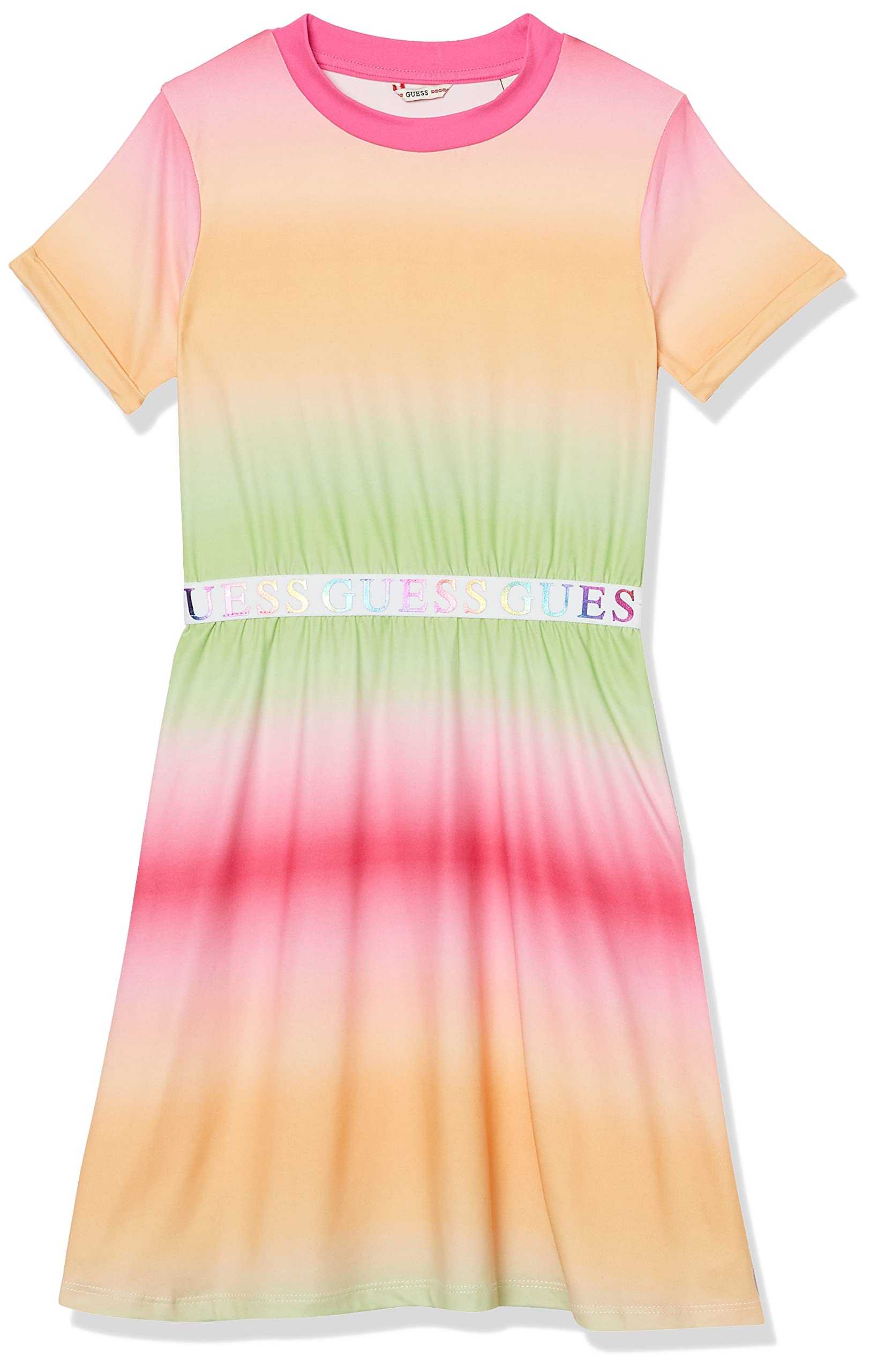 GUESS Girls' Big Gradient Print Stretch Jersey Dress, Rainbow Cloud, 10