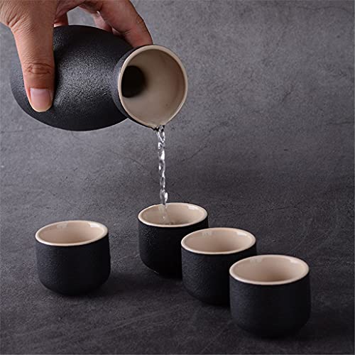 FZZDP Japanese Wine Set Antique Household Wine Set Ceramic Yellow Wine Warm Wine Set Black Pottery Wine Set (Color : E)