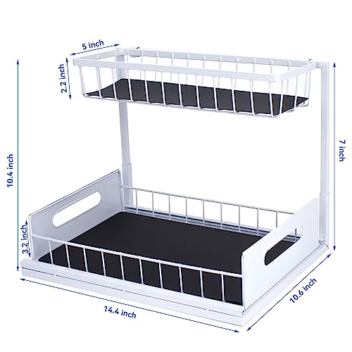 Mr Rabbi Under Sink Organizer and Storage, 2-Tier Pull Out Cabinet Organizer, Multi-use Sliding Shelf Under Cabinet Storage for Kitchen Bathroom Countertop Organizer