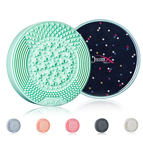 Jessup Makeup Brushes 14Pcs Premium Synthetic Light Grey Makeup Brush Set T329 and Makeup Brush Cleaning Mat with Color Removal Sponge A007