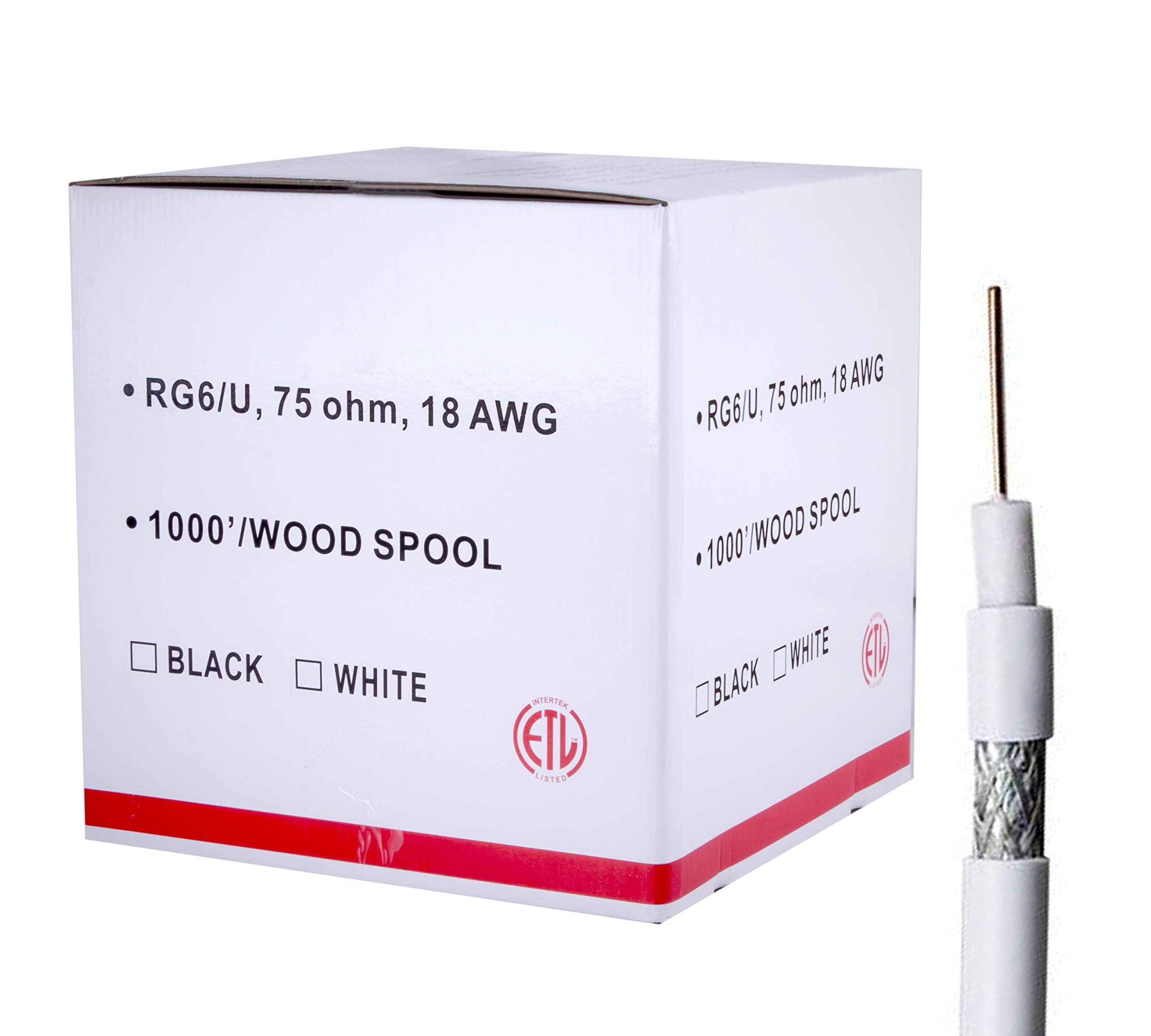 Five Star Cable RG6 Shielded 1000 ft Coaxial Cable ETL Listed for use with Audio, Video, and CATV/MATV Antenna Transmission Cable (1000 Ft, White)