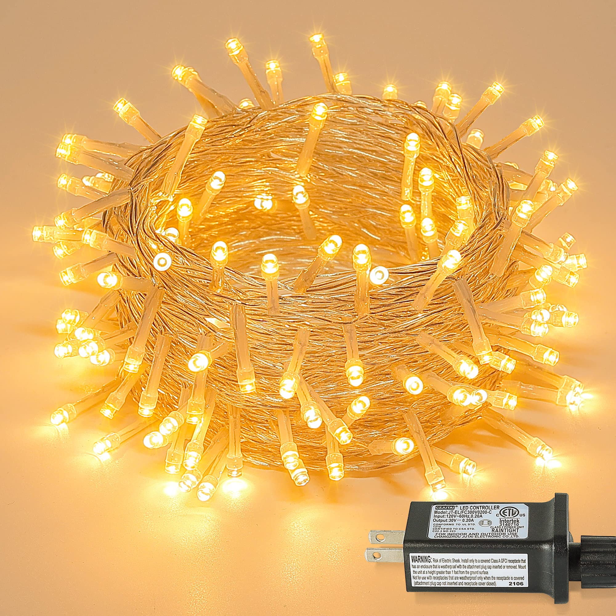 Fiee 39FT 100LED Warm White String Lights Indoor, 8 Modes Connectable Christmas Lights Outdoor Waterproof, 30V Plug in Christmas String Lights for Indoor Bedroom Christmas Garden Party Patio Decor