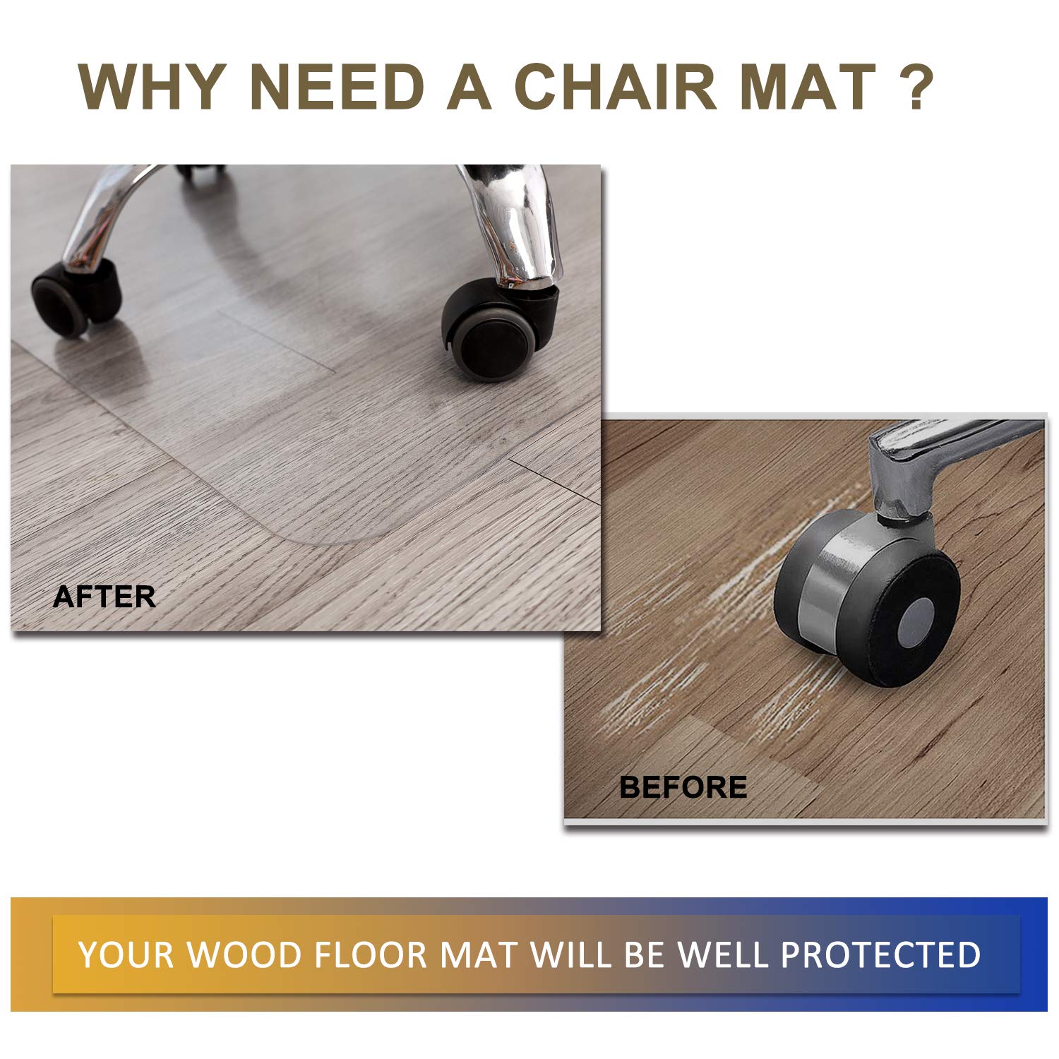 HOMEK Office Chair Mat for Hardwood Floor, 48βx 36β Clear Floor Protector Mat for Office Chair, Vinyl Desk Chair Mat for Hard Floors, Easy Glide for Chairs