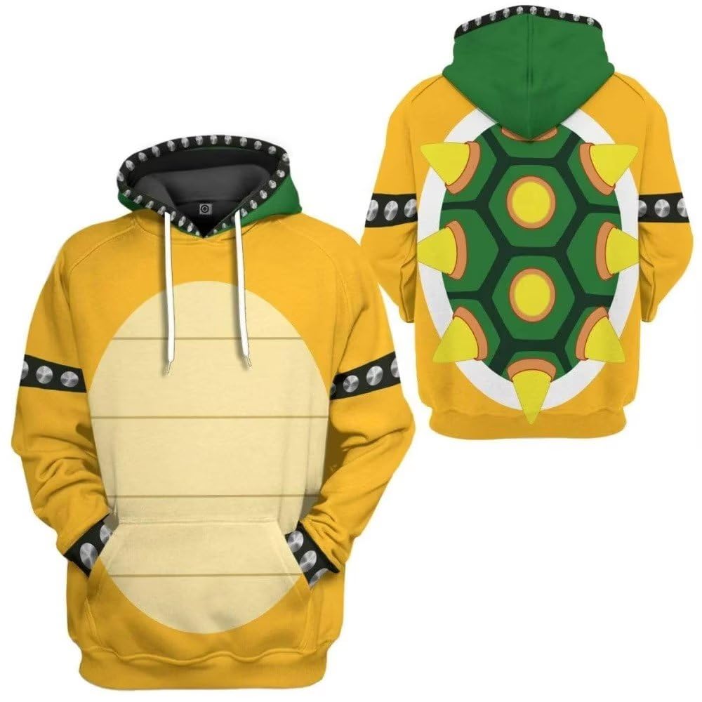 fczfczklk Super Brothers Peach Luigis Bowser 3D Printed Hooded Sweatshirt pullover Cosplay Comics Costume (Small, Yellow)