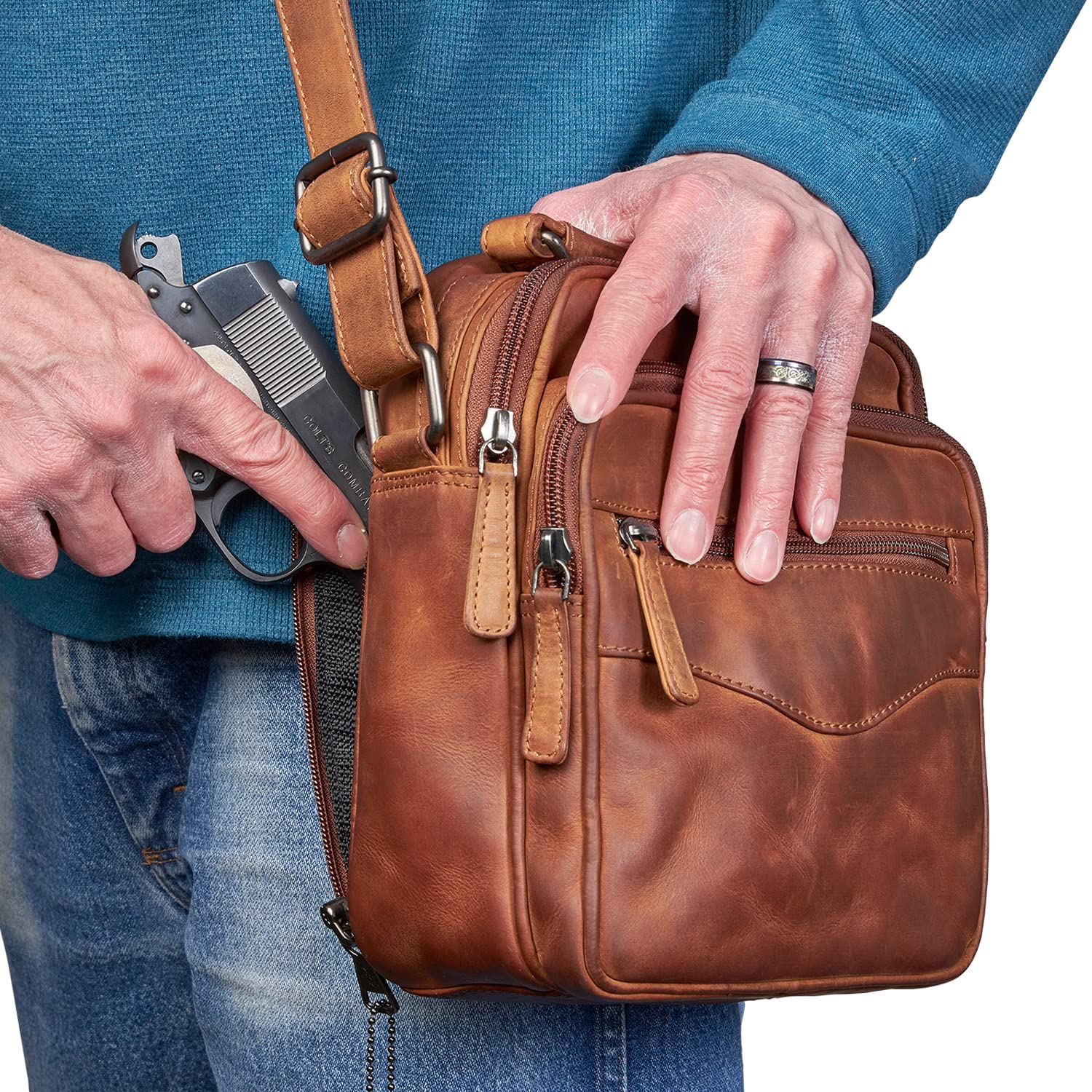 Lady Conceal Concealed Carry Logan Unisex Crossbody Bag (Cognac)