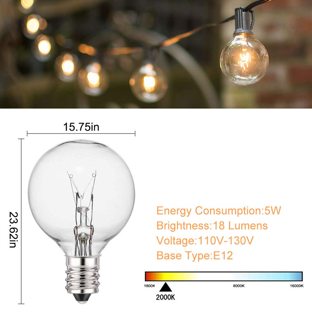 G40 LED Replacement Bulbs, 2700K Warm White String Outdoor Light Bulbs 1W Replace up to 5W, E12 Base Patio Light Bulbs, Small Dimmable Globe Bulbs for Indoor Outdoor Decor… (2200K)