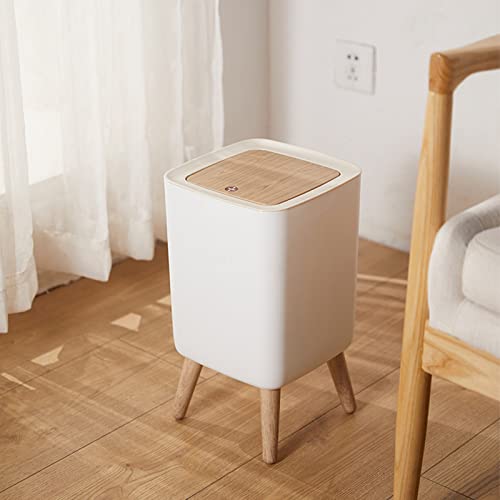 Nordic Style Trash Can,Push Top Garbage Bin with Lid,White Top Spring Waste Basket,Dog Proof Trash can,Plastic Trash Bin Suitable for Kitchen,Bathroom,Bedroom,Living Room,Office,Outdoor