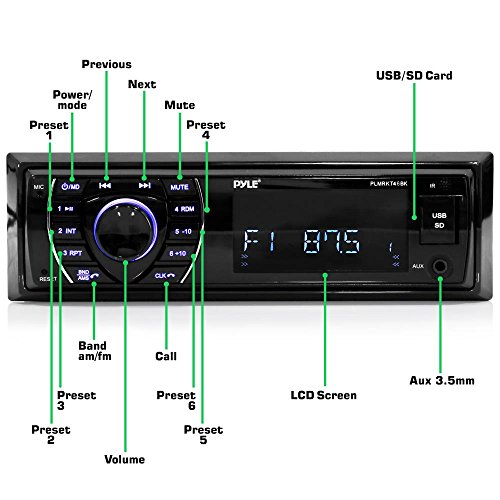 Pyle Marine Headunit Receiver Speaker Kit - In-Dash LCD Digital Stereo Built-in Bluetooth & Microphone w/AM FM Radio System 5.25ββ Waterproof Speakers (2) MP3/SD Readers & Remote Control - PLMRKT46BK