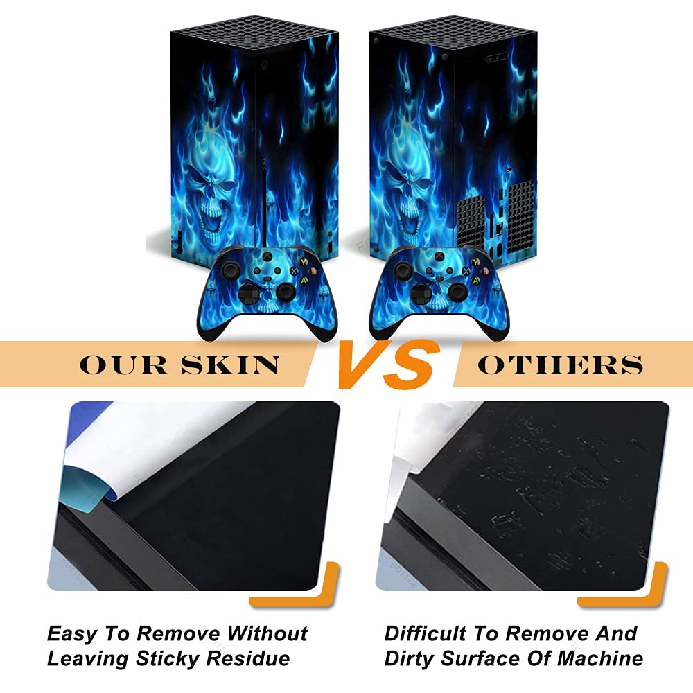 FOTTCZ Vinyl Skin for Xbox Series X Console and Controllers, Sticker Decal Protect Xbox Series X Devices - Blue Flame Ghost