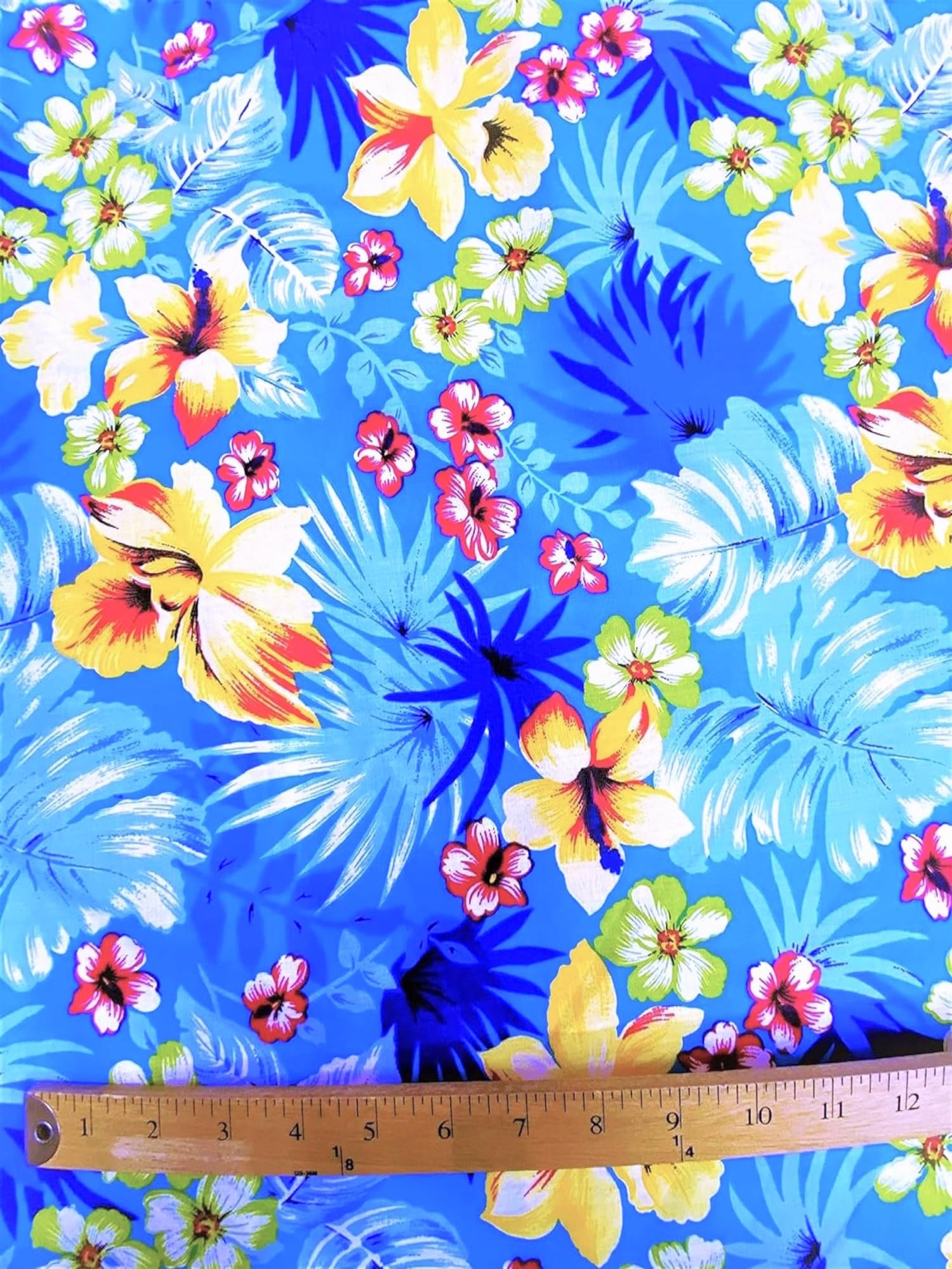 Keily & Megan Inc, 60" Wide Colorful Hawaiian Summer Breeze Floral Print Poly Cotton Fabric by The Yard (Aqua Blue, 3 Yards)