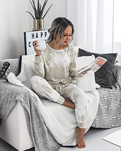 PRETTYGARDEN Women's Tie Dye Two Piece Tracksuit Set Long Sleeve Sweatshirt with Long Pants (Khaki,Medium)