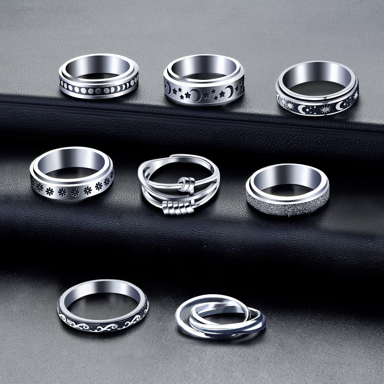 Fidget Ring Anxiety Ring for Women Stainless Steel Spinner Rings Anti Anxiety Ring Stress Relief for Teens Girls Men