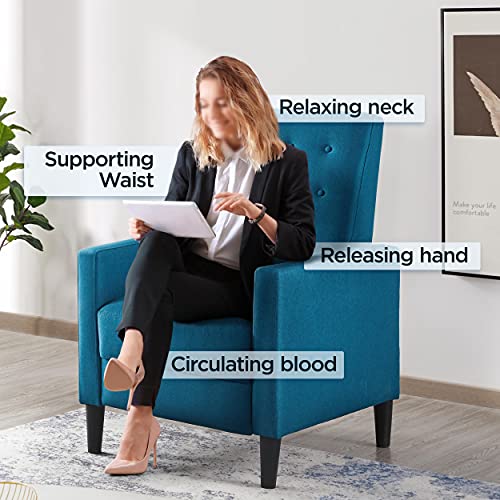 Yaheetech Fabric Recliner Chair Mid-Century Modern Recliner Adjustable Single Recliner Sofa with Thicker Seat Cushion Tufted Upholstered Sofa with Pocket Spring for Living Room Bedroom Blue