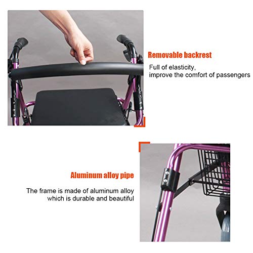 Lightweight Wheel Rollator, Folding Four Wheel Mobility Walker with Padded Seat,Back Support, Mobility Aid Seat Basket, Carry Bag, Black,Can Bear 100kg/220lbs