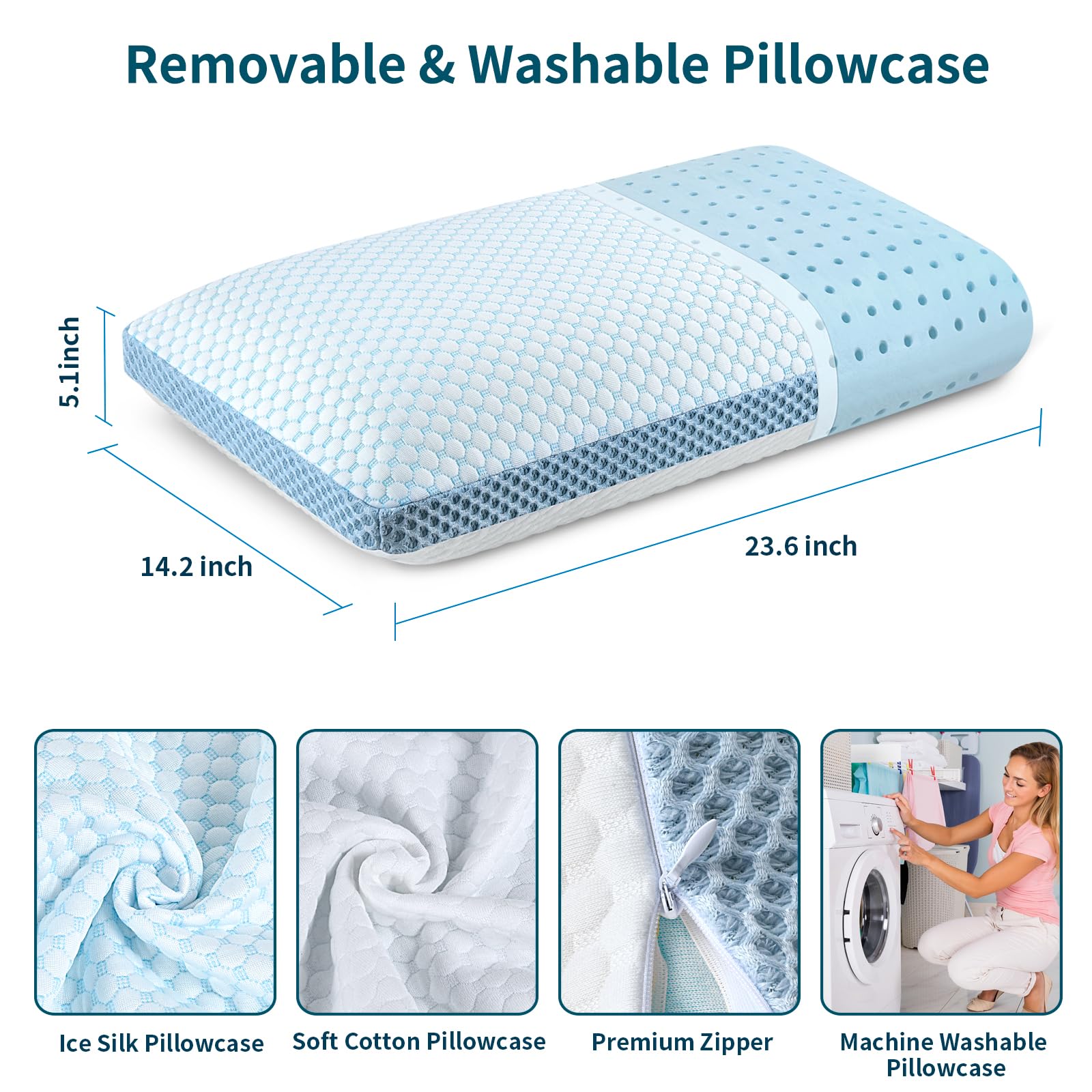 HAMYODO Memory Foam Pillows, Premium Bed Pillow with Dual-Sided Washable Cover, Cooling, Breathable Neck Pillow for Sleeping Pillow for Side Back Sleepers, Adults