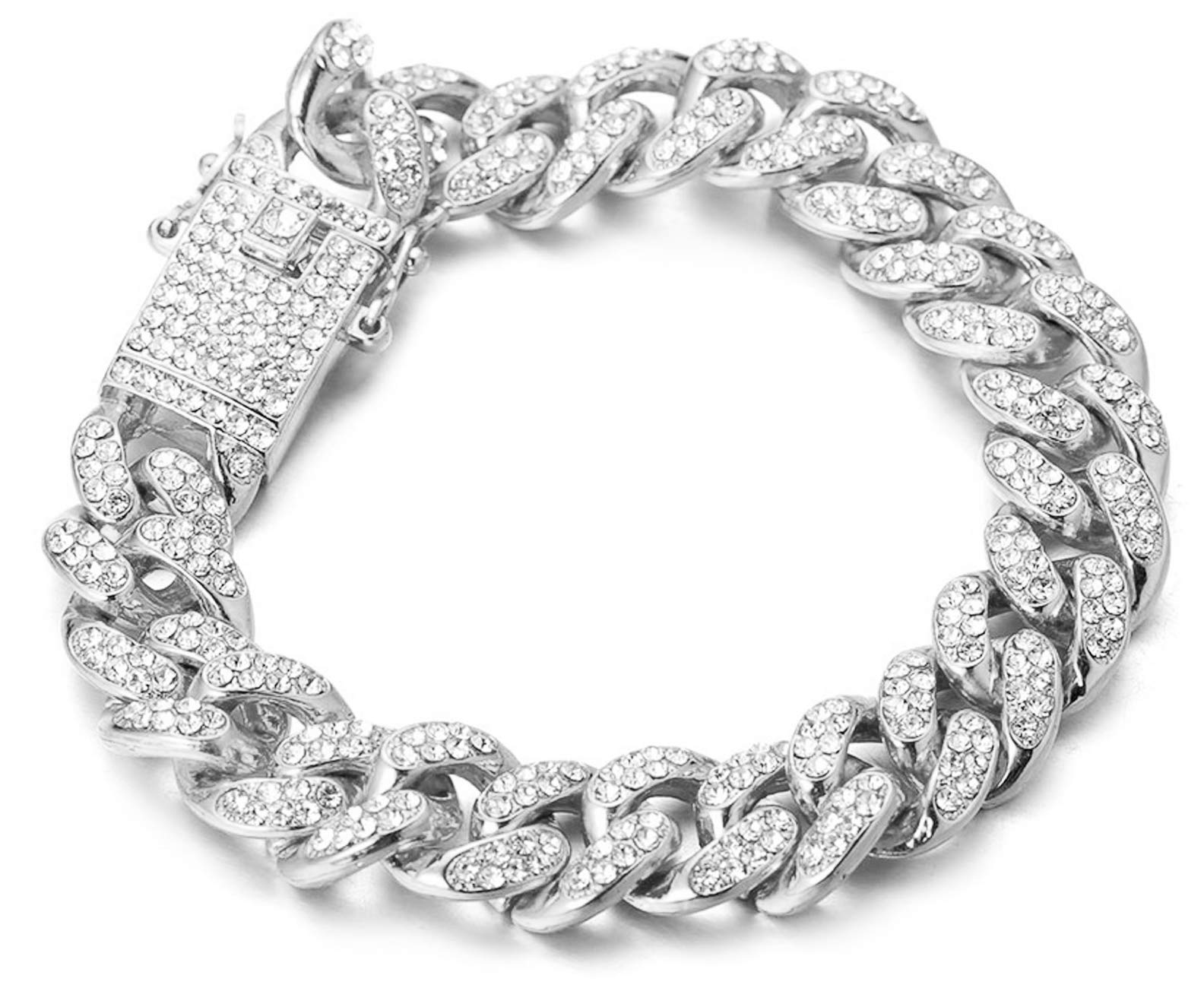 Halukakah Diamond Cuban Link Chain for Women 13.5MM Platinum White Gold Finish Bracelet 7",Full Cz Diamond Cut Prong Set,with Giftbox